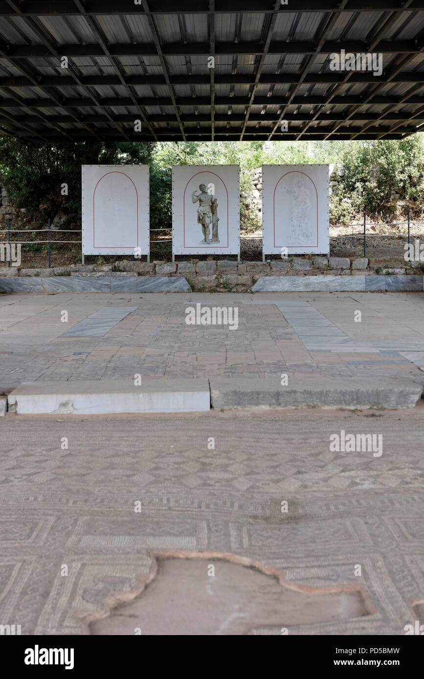 View of the vestibule with mosaic and audience hall of the Roman villa ...