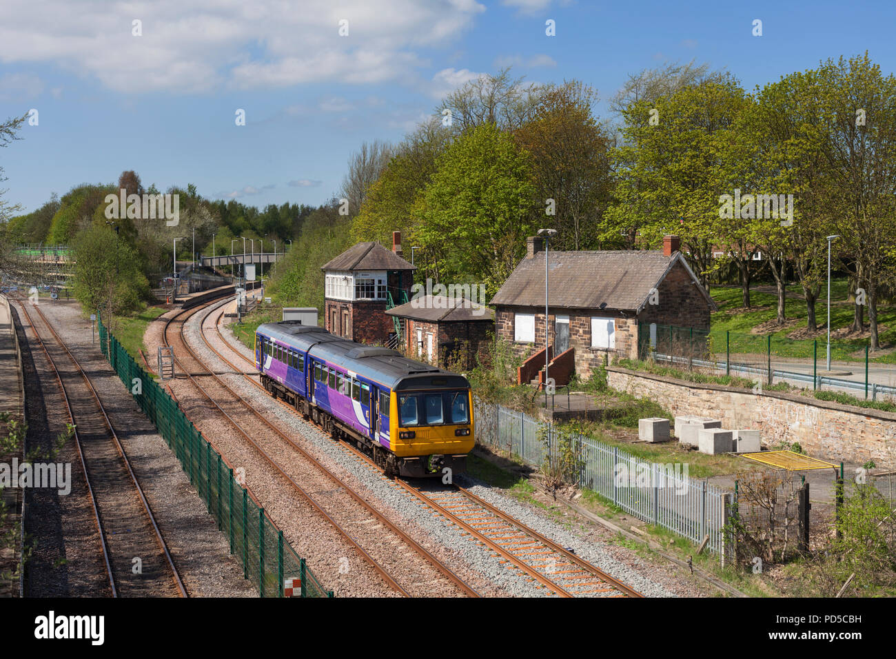 A Northern rail class 142 pacer train at Shildon passing the mechanical ...