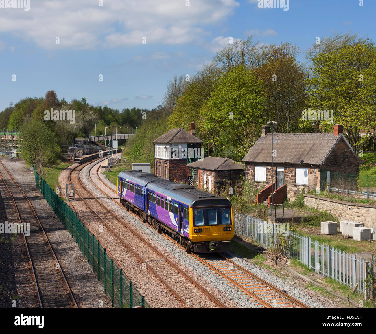 A Northern rail class 142 pacer train at Shildon passing the mechanical ...