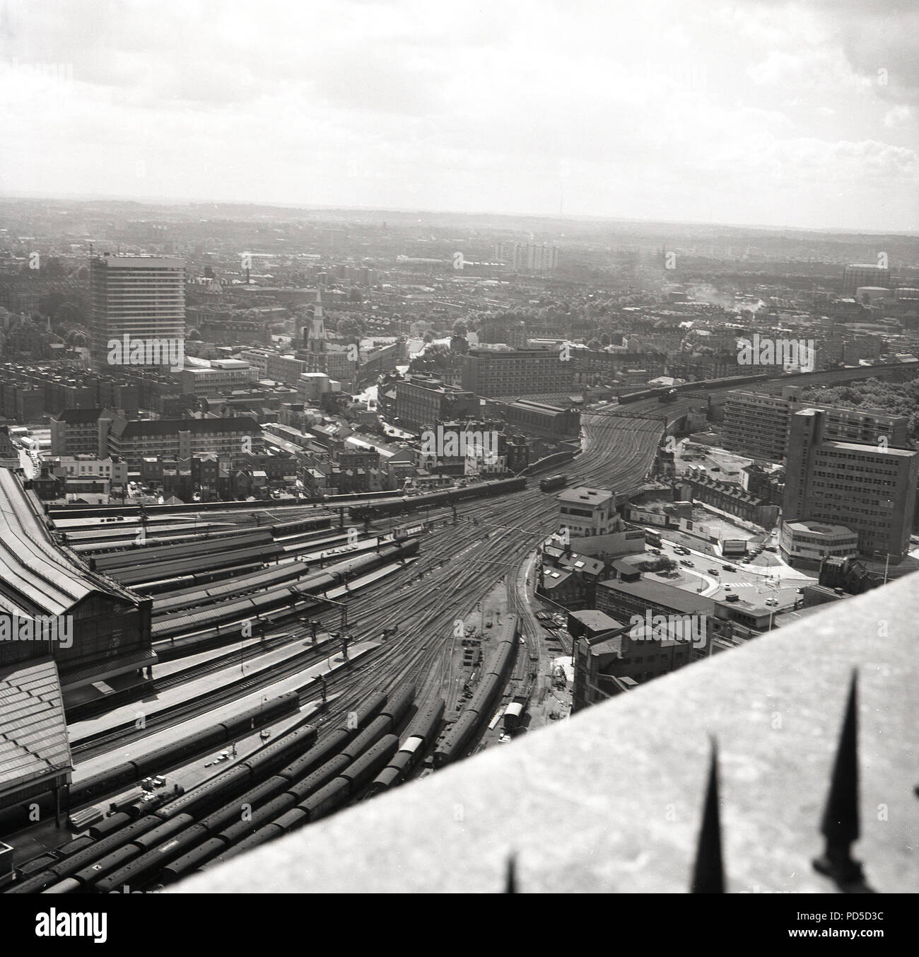 1960s, historical, overhead view of the rail tracks out of Waterloo ...