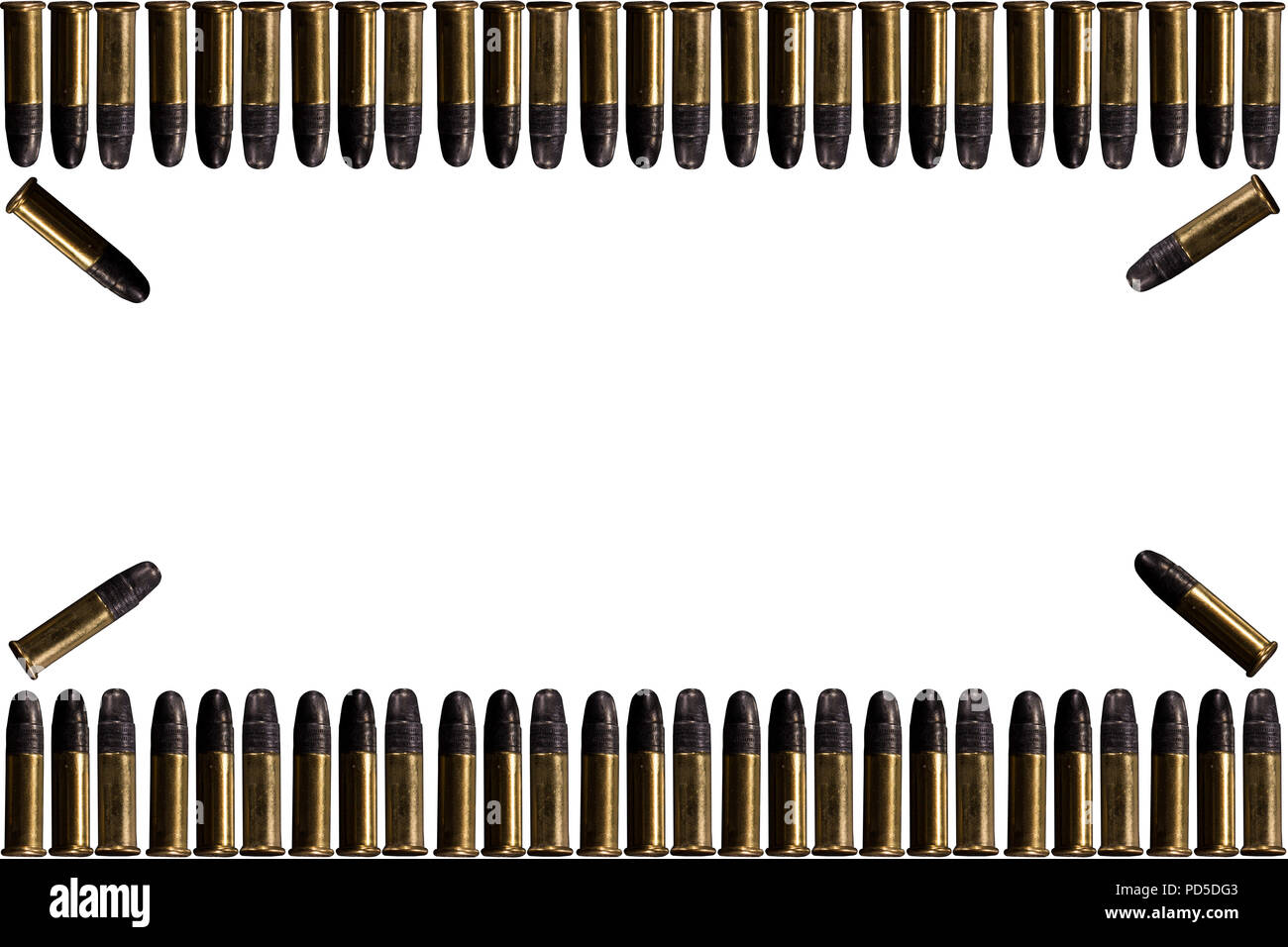 Bullets and shell bullets on white background. A group of 9mm bullets ...