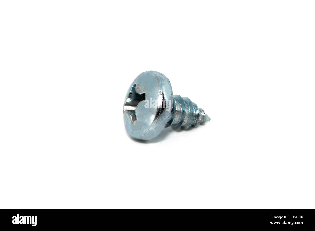 Single isolated galvanized industrial steel screw on white background ...
