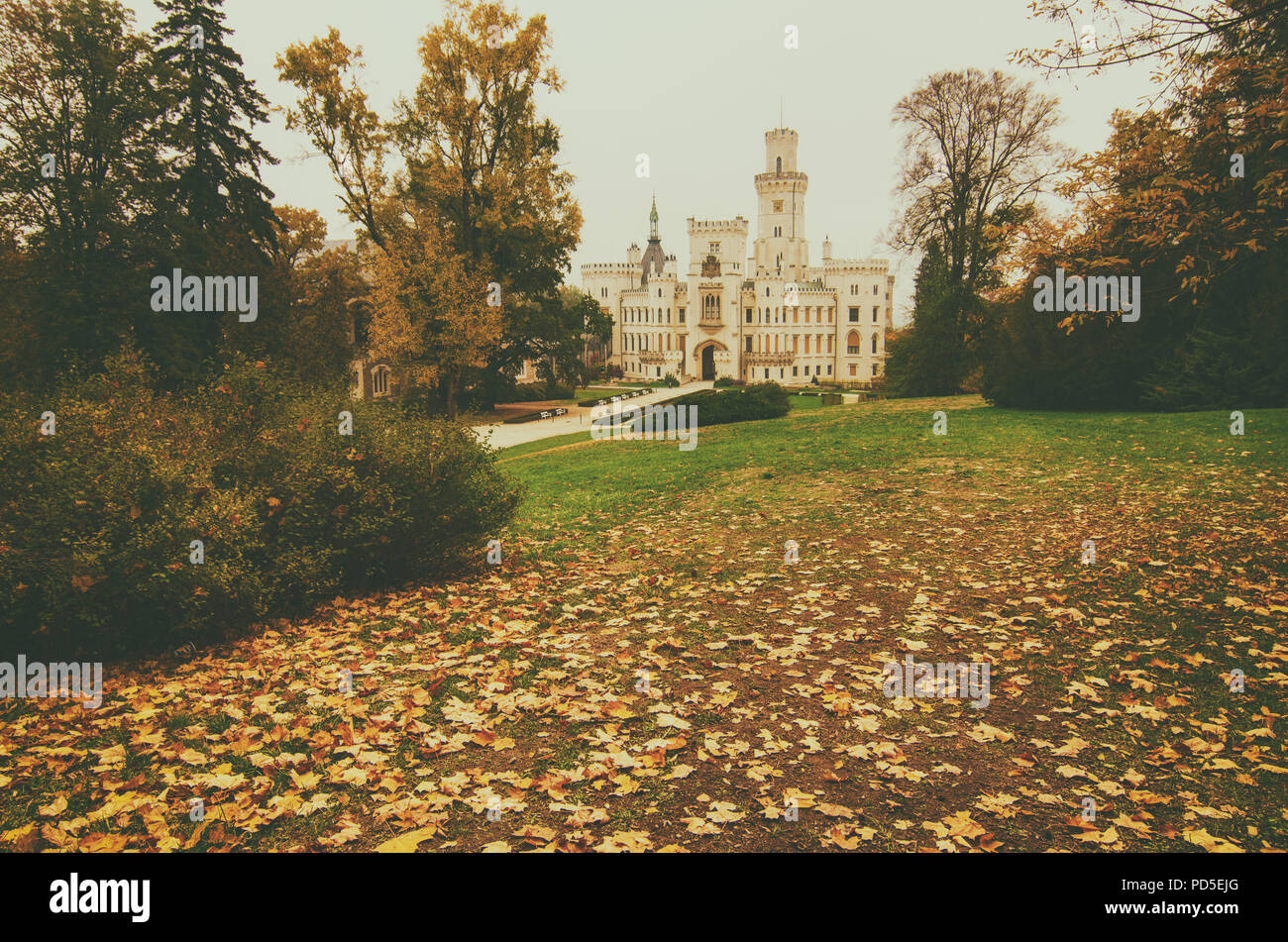 Famous Czech castle Hluboka nad Vltavou, medieval building with ...