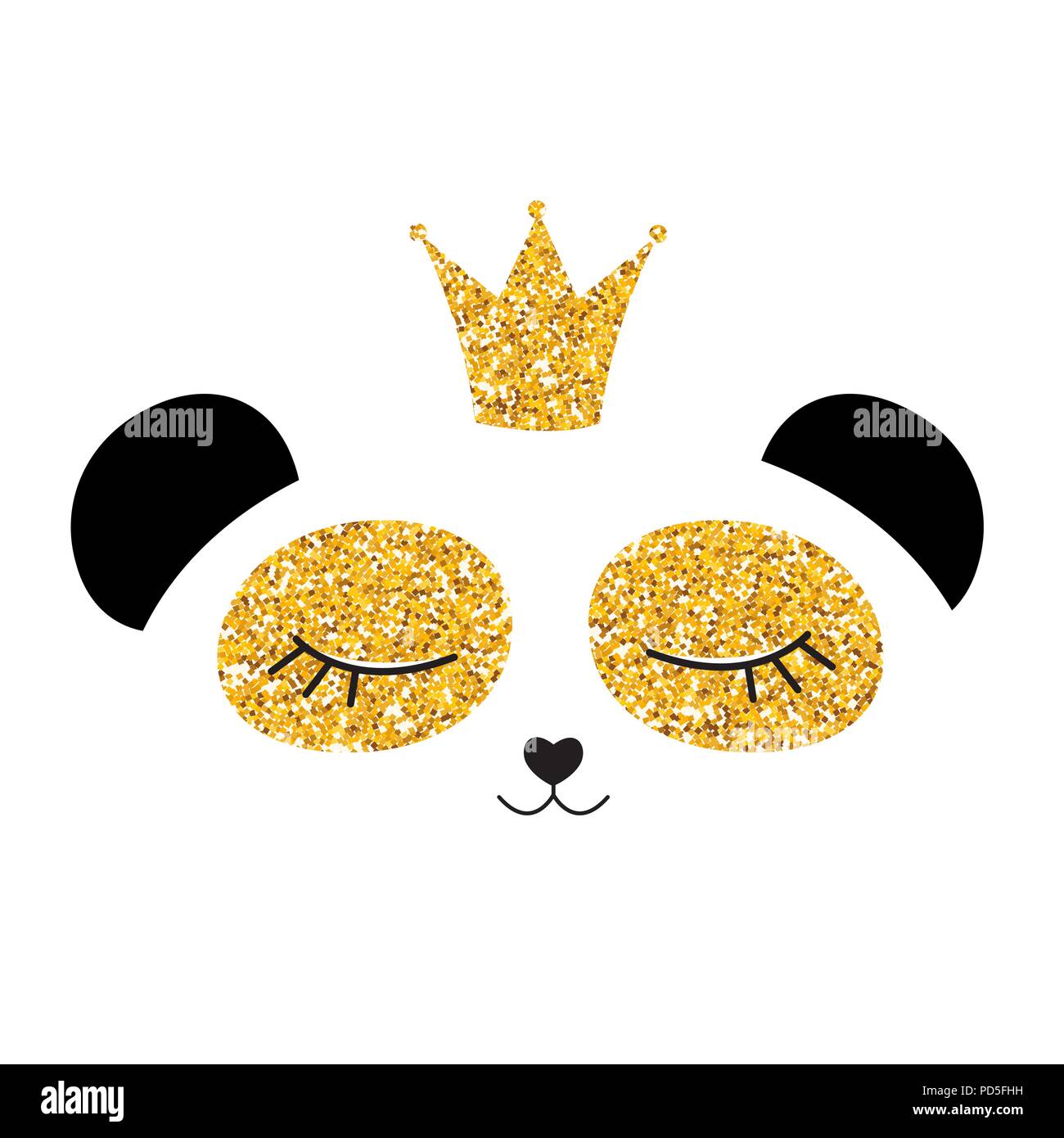 Little cute panda princess with crown and flowers for card and shirt ...