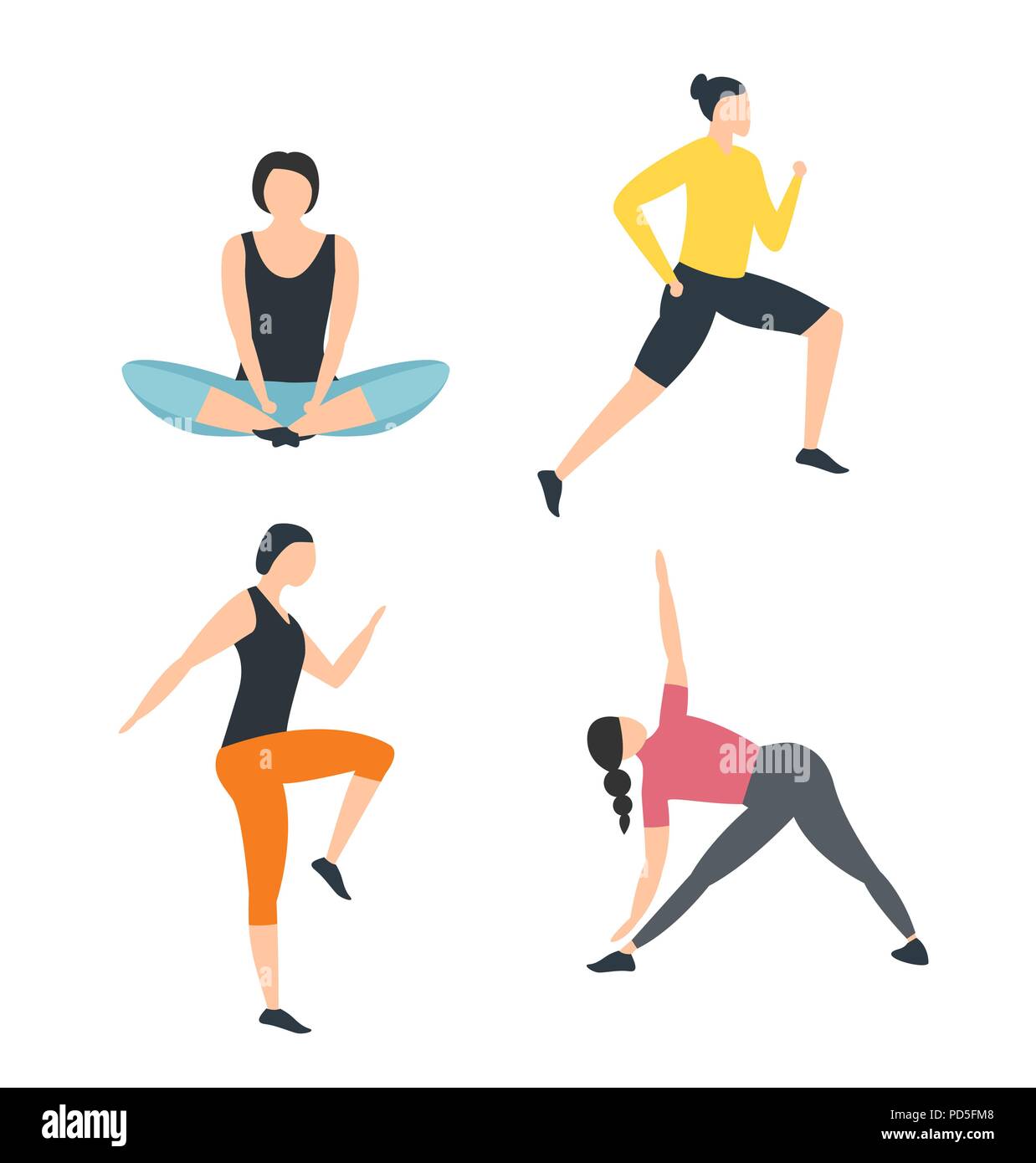 Women dressed in sports clothes in Flat cartoon style isolated on white ...