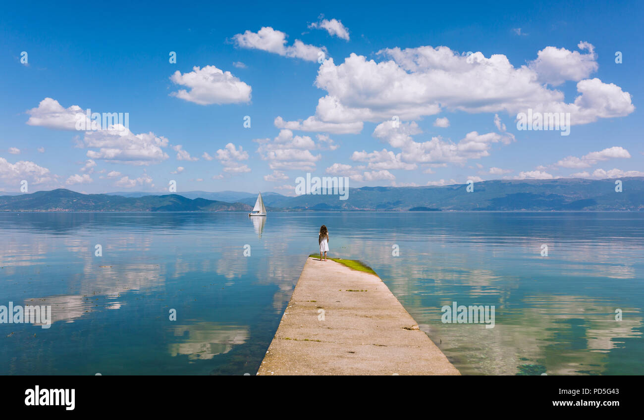 Panoramic view of the lake with the reflection of beautiful clouds, a ...