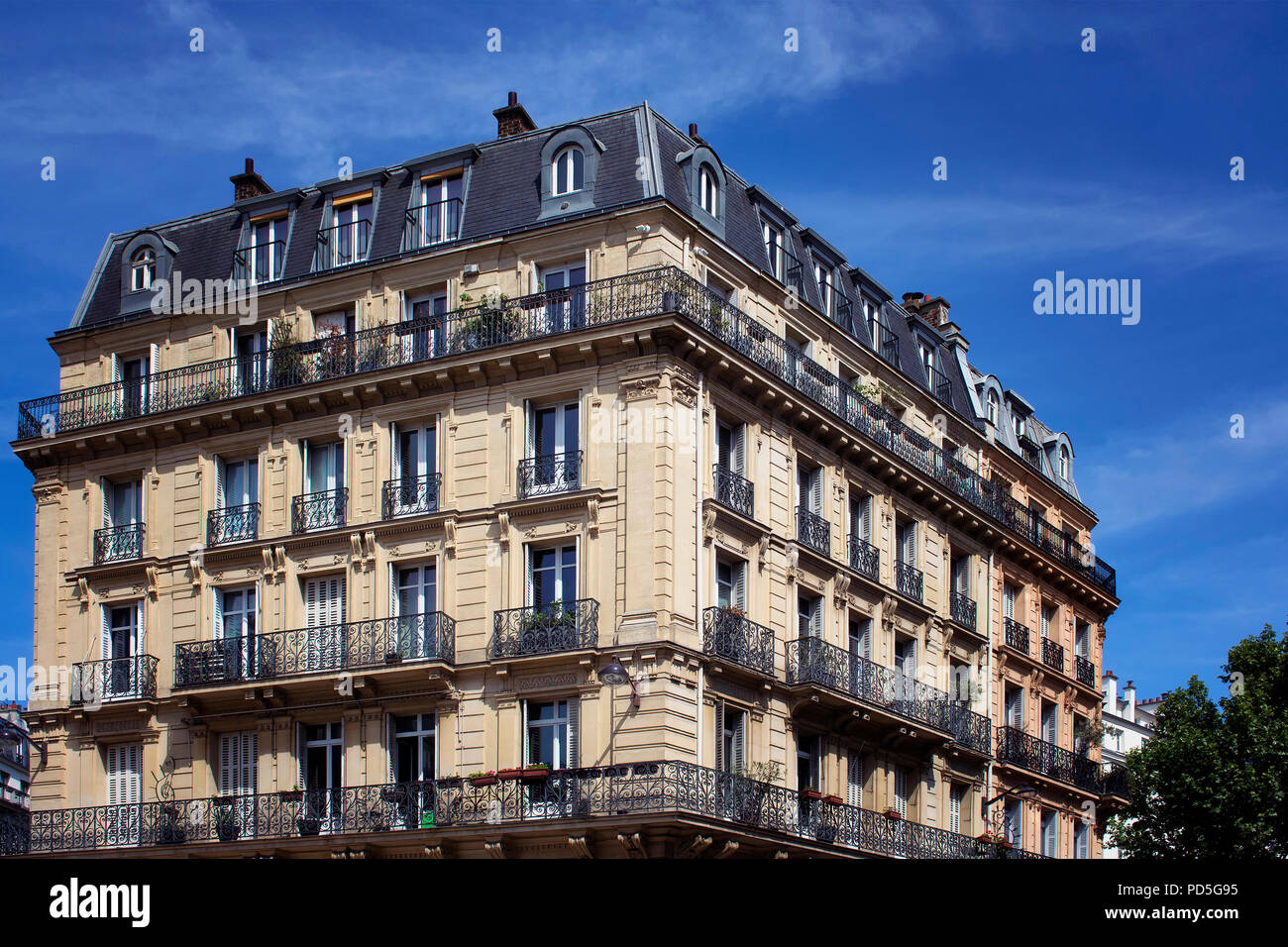 View of a traditional, historical building in Paris showing Parisian ...