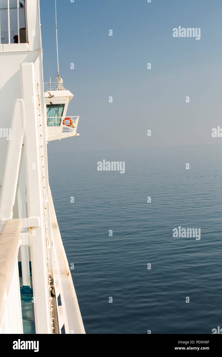 A cross channel ferry crossing from Caen to Portsmouth on a flat calm ...