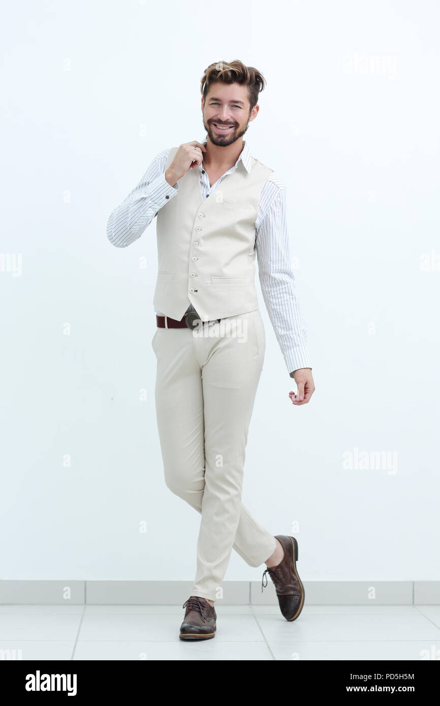 Full length portrait of stylish man with crossed hands Stock Photo - Alamy