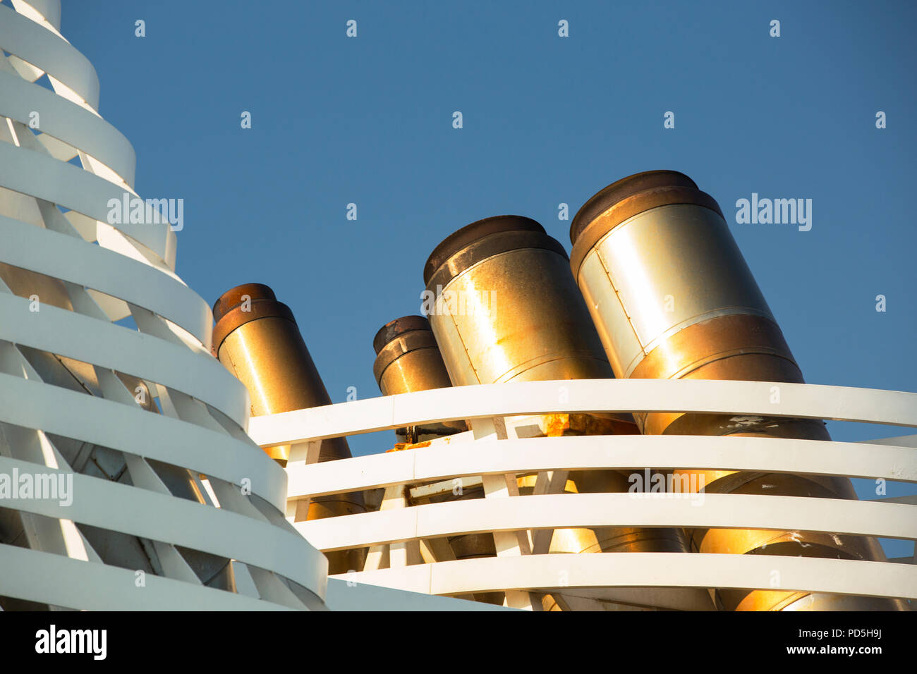Funnels on a cross chanell ferry Stock Photo - Alamy