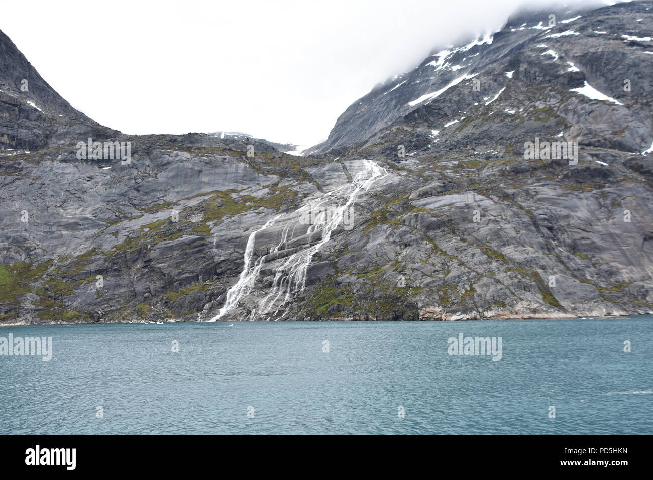 Waterfall, Prince Christian Sound, Greenland. July, 2018 Stock Photo ...