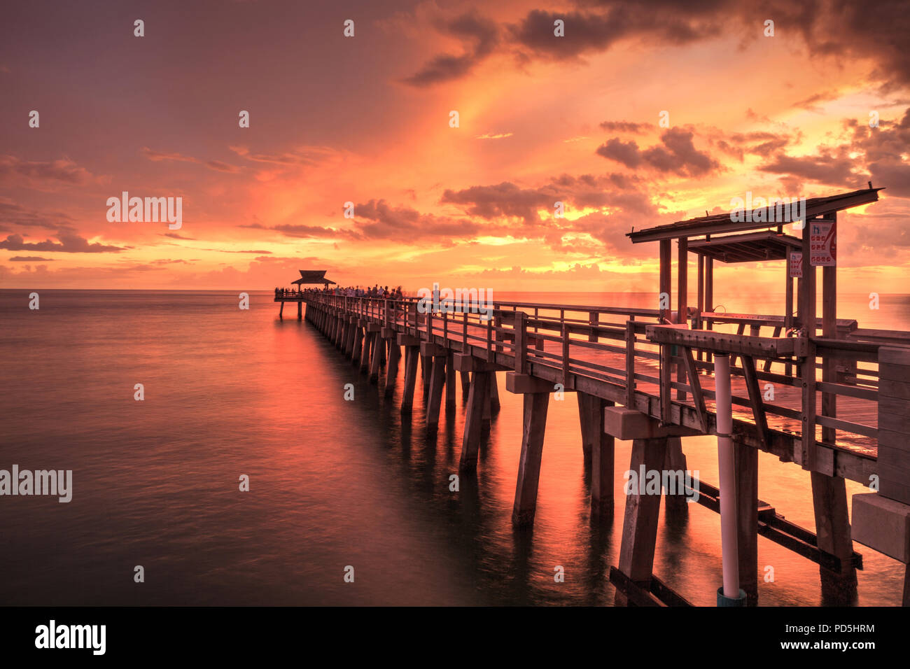 Pink and purple sunset over the Naples Pier on the Gulf Coast of Naples ...