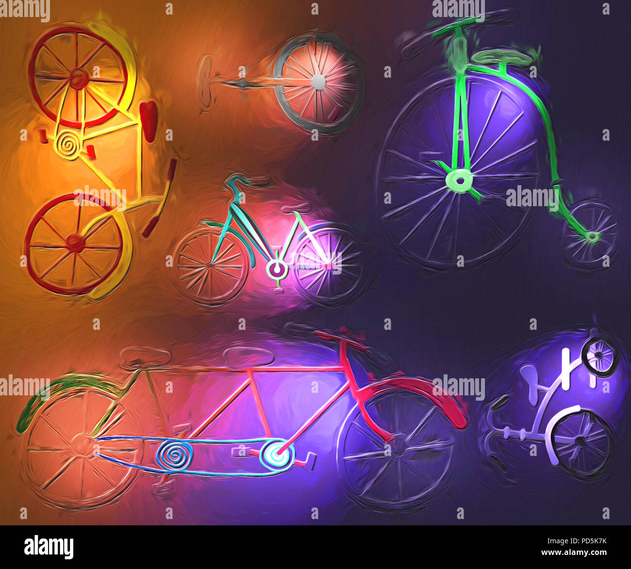 Various types of cycles make up this nostalgic, painterly collage Stock ...