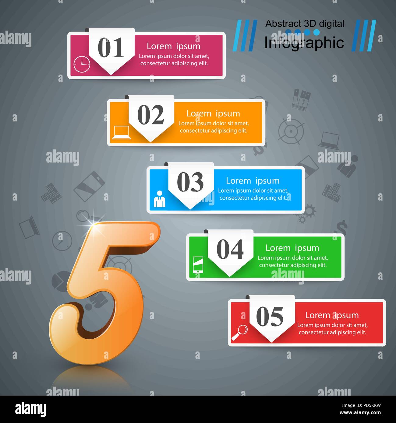 Abstract 3D digital illustration Infographic. Five 3d icon Stock Vector ...