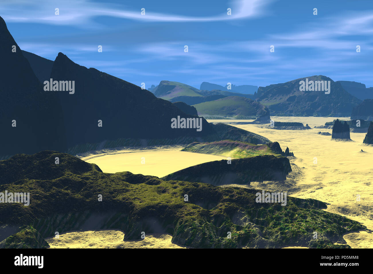 Fantasy alien planet. Mountain. 3D illustration Stock Photo - Alamy
