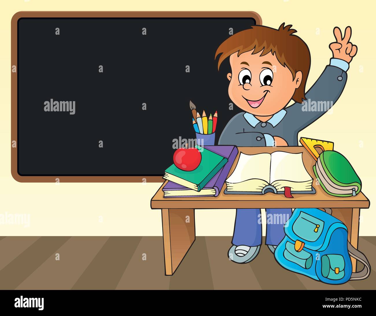 Schoolboy Class Smiling Desk Stock Vector Images - Alamy