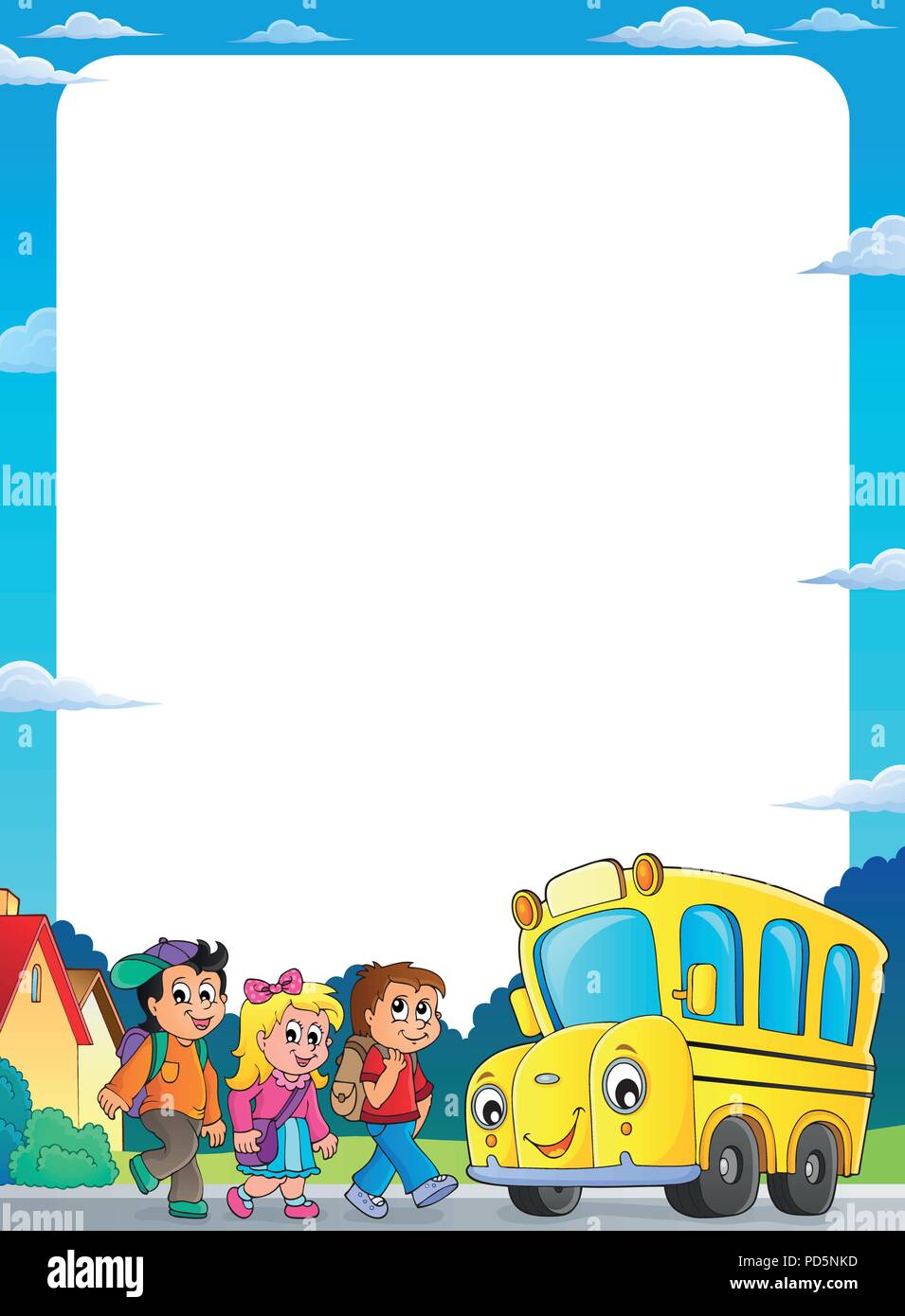 Children by school bus theme frame 1 - eps10 vector illustration Stock ...