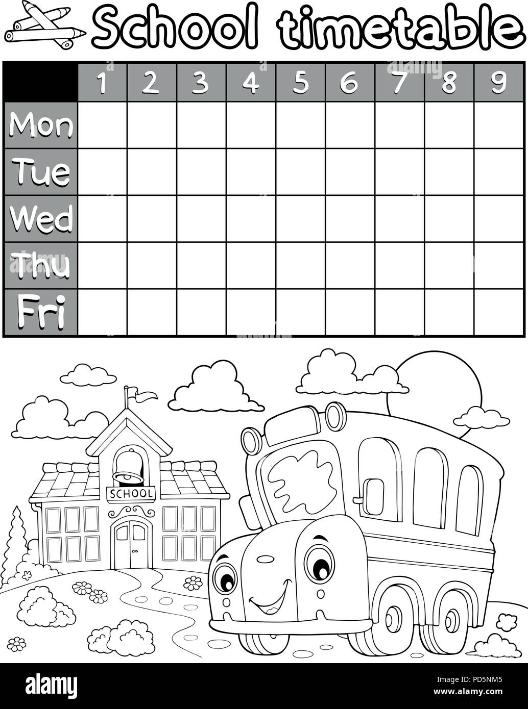 Coloring book timetable topic 8 - eps10 vector illustration Stock ...