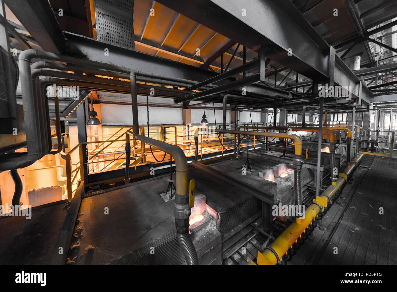 Fiberglass production industry equipment at manufacture background ...