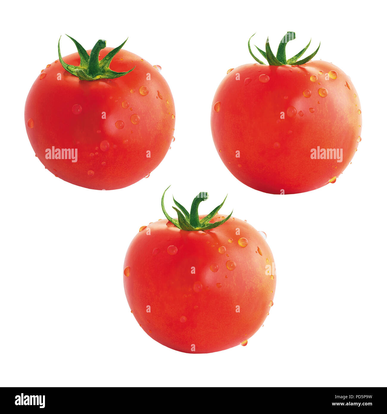 three tomatoes on white background Stock Photo - Alamy
