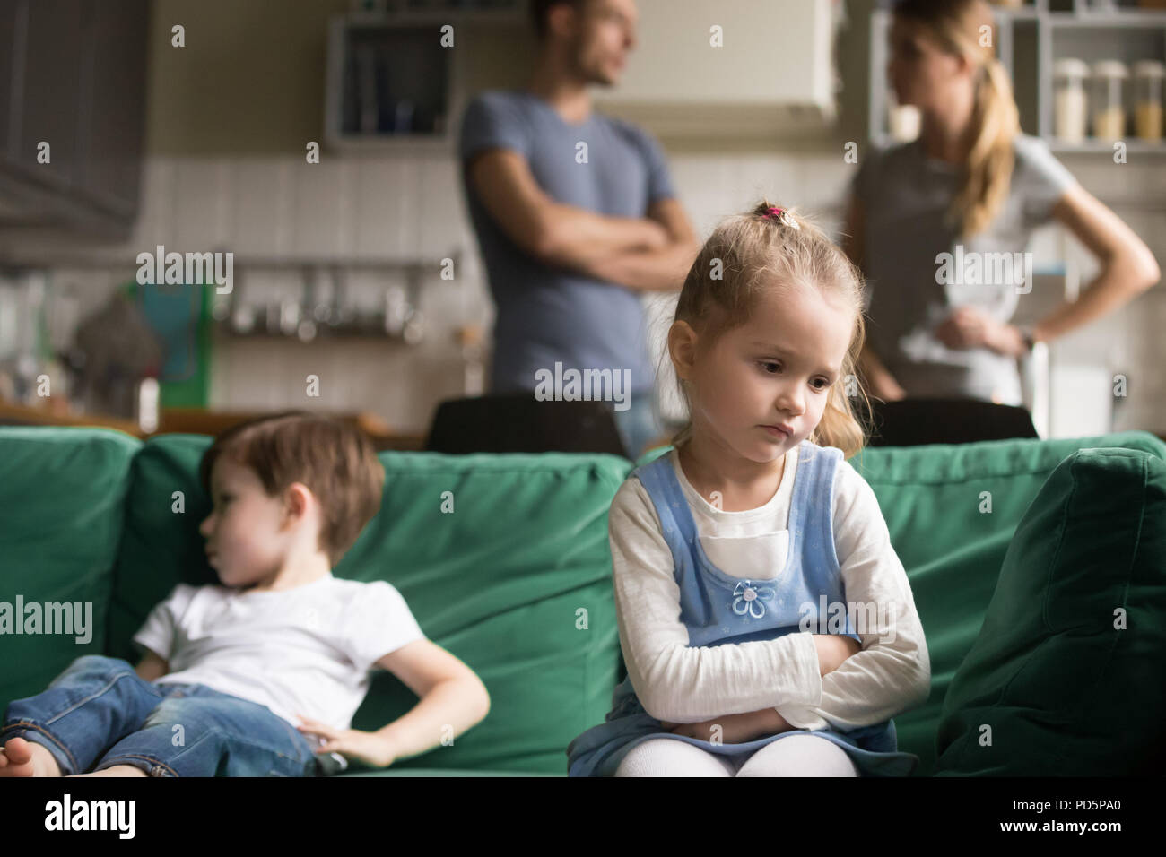 Upset little girl feeling sad after fight with brother Stock Photo - Alamy