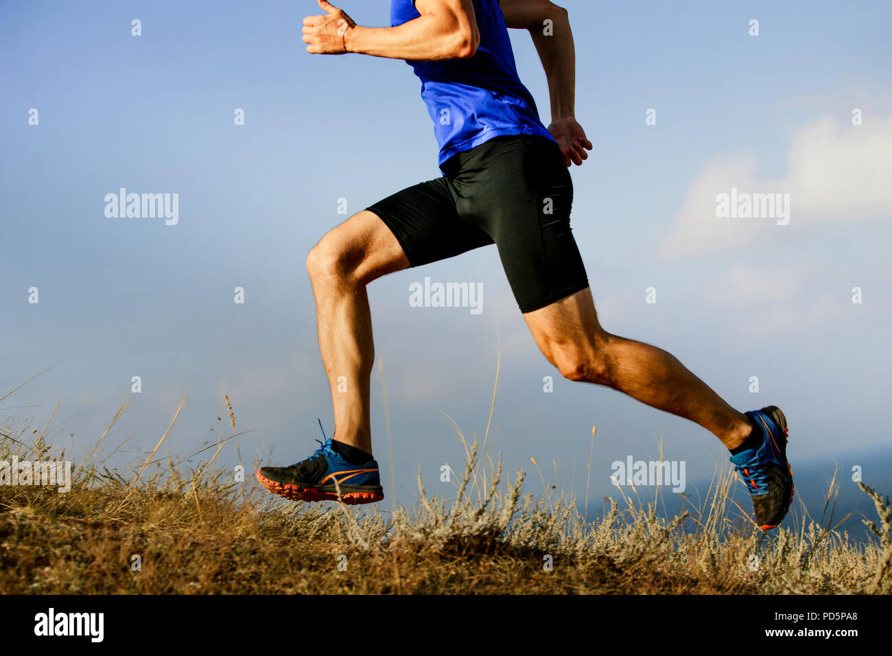Man run trail blue shirt hi-res stock photography and images - Alamy