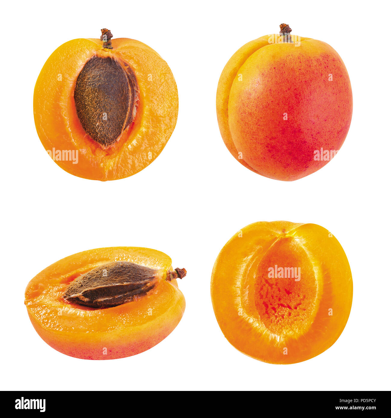 Collection of whole and cut apricots isolated on white background Stock ...