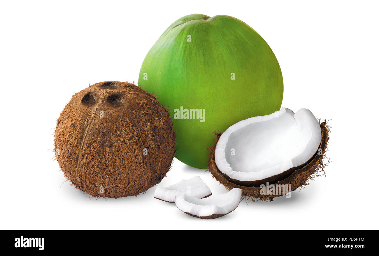 peeled covered coconut on a white background Stock Photo - Alamy