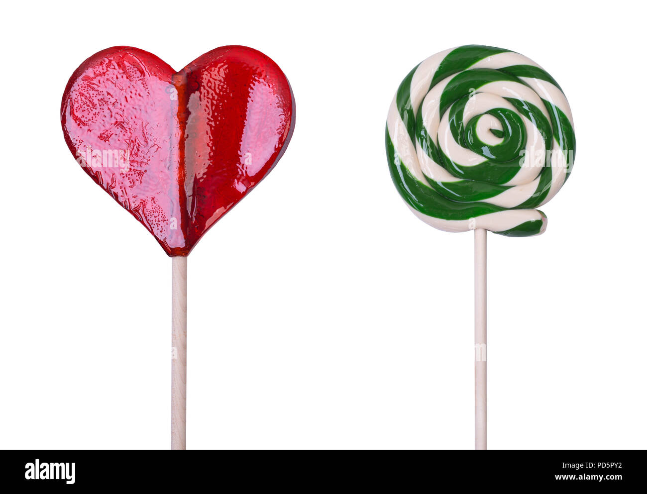 Two lollipops on white background Stock Photo - Alamy