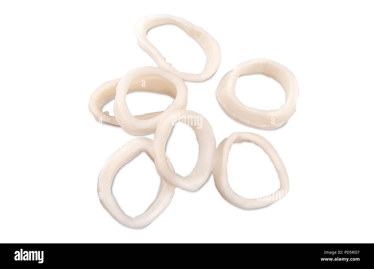 Raw squid rings isolated on white background Stock Photo - Alamy
