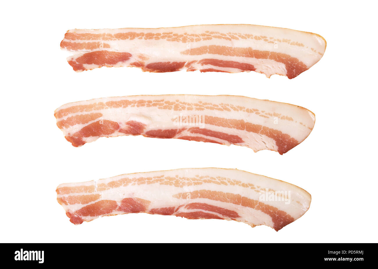 Three pieces of bacon isolated on white background Stock Photo - Alamy