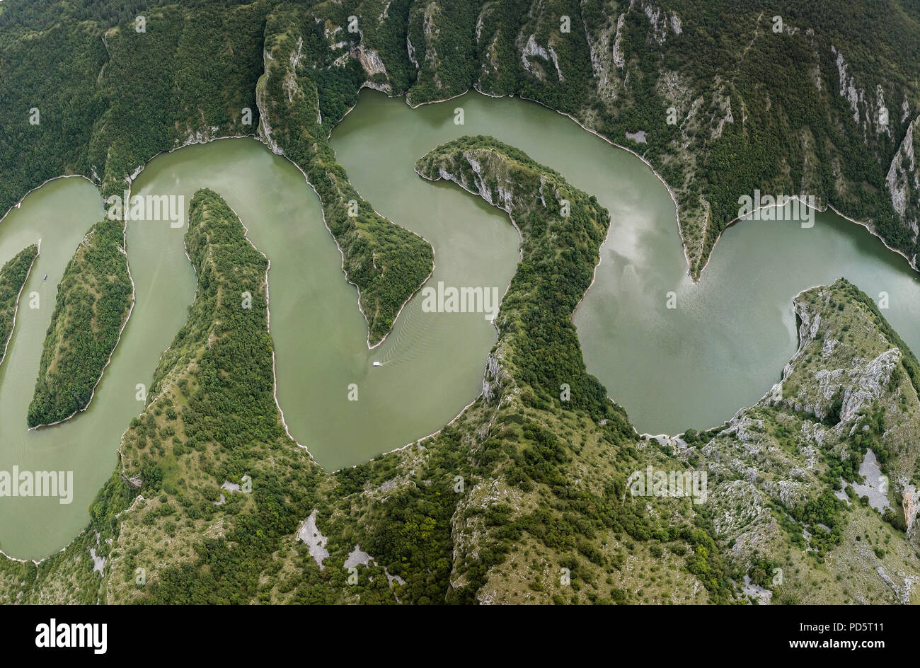The Uvac Gorge in southern Serbia is especially known for entrenched meanders in a 100 m (330 ft ...