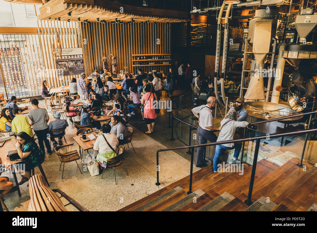 Seattle, Washington, USA - July 6, 2018: The interiors of the Starbucks ...