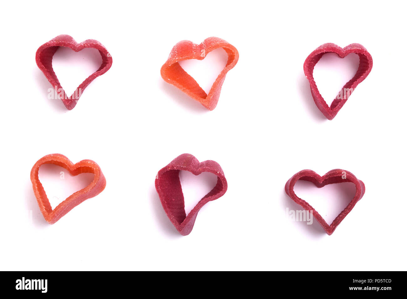 Handmade multi-colored heart paste on a white background close-up Stock ...