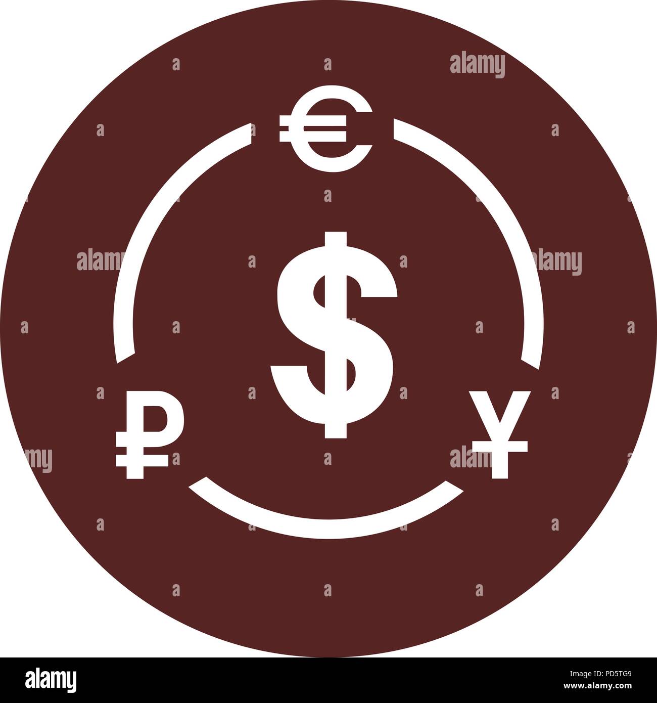 Vector image. Currency symbols on a circle of maroon color Stock Vector ...