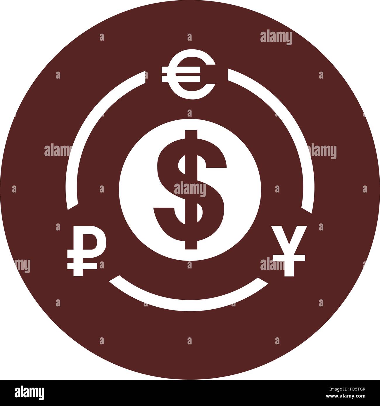 Currency symbols ringed around the dollar on a circle of maroon, vector ...