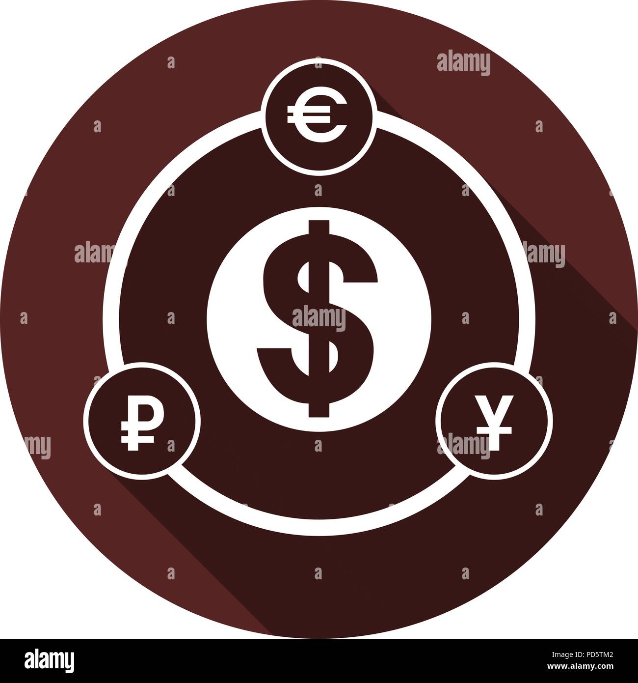 Vector image. Currency symbols ringed in the contours of white circles ...