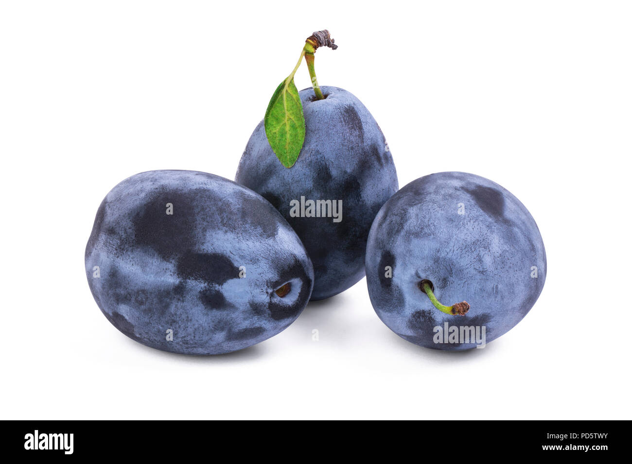 Group of three blue ripe plums isolated on white background Stock Photo ...