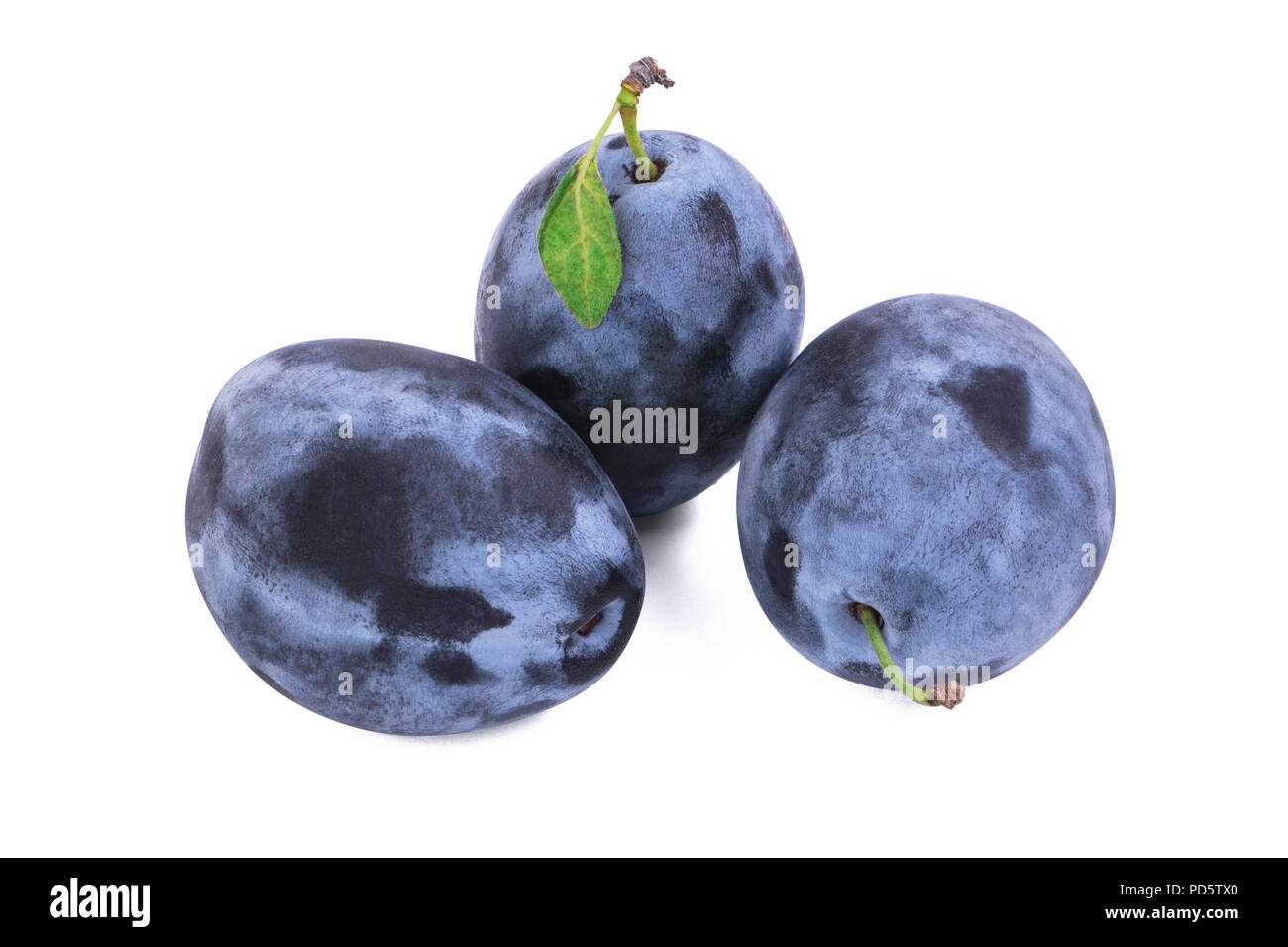 Group of three blue ripe plums isolated on white background Stock Photo ...