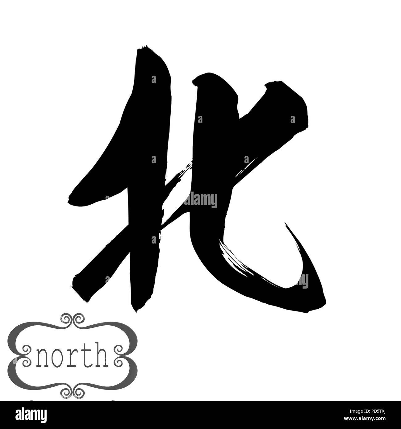 Calligraphy word of north in white background. Chinese or Japanese. 3D ...