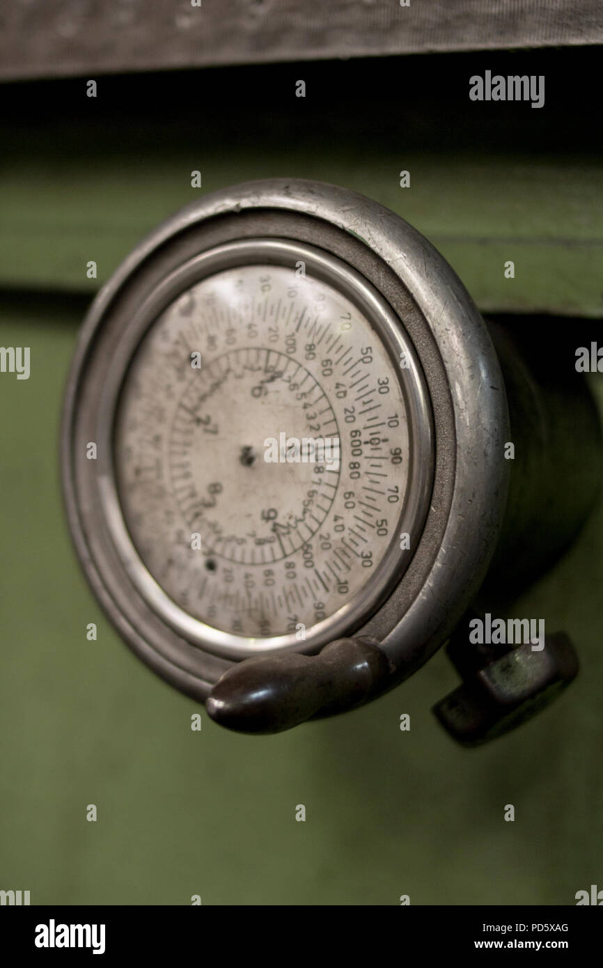 Old rustic classic green vintage retro mill machine part barometer ...