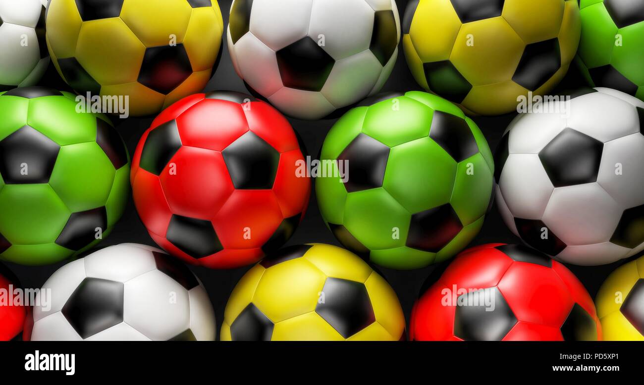 Soccer balls arranged in a row Stock Photo - Alamy