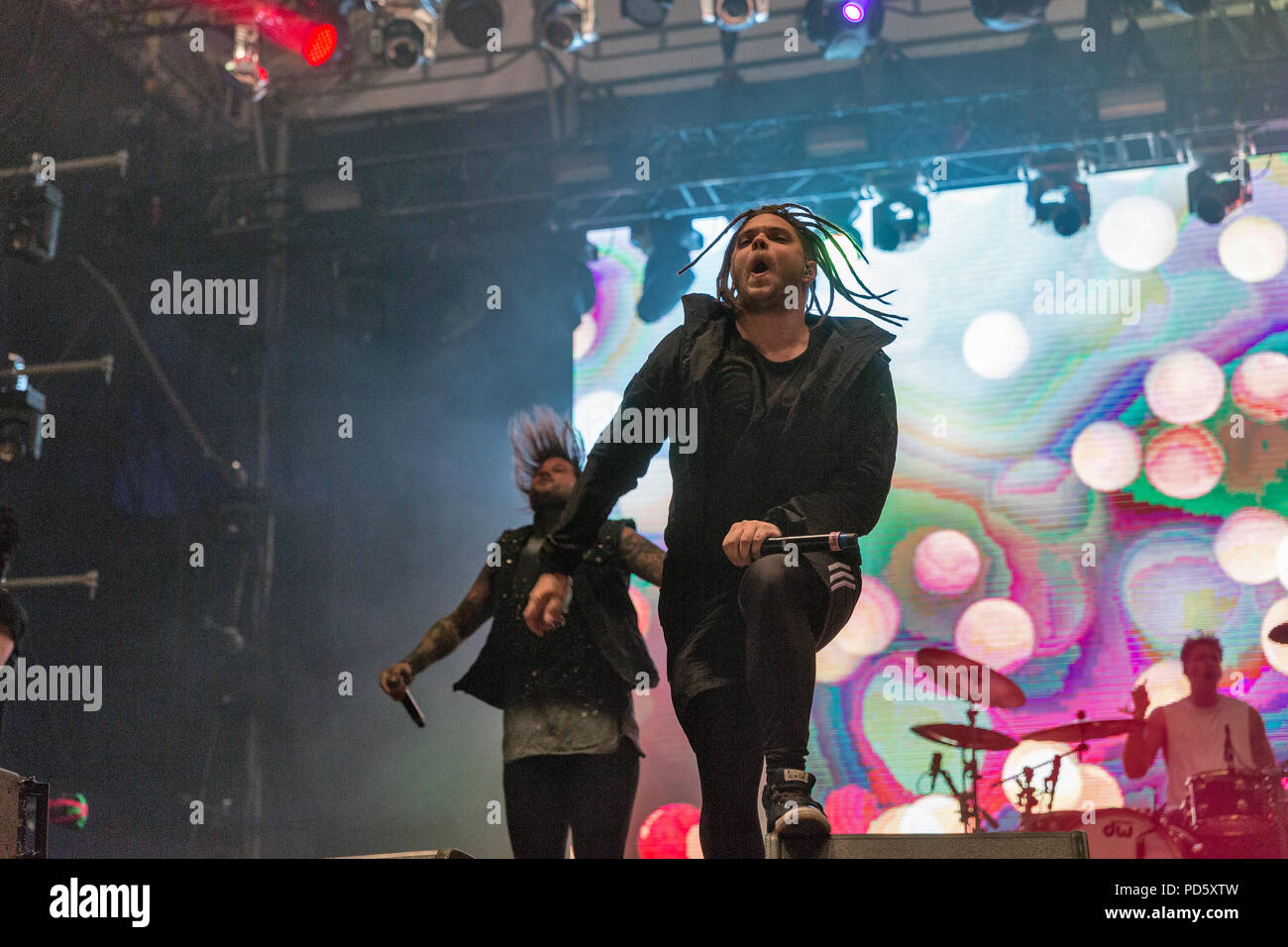 KIEV, UKRAINE - JULY 06, 2018: German metalcore rock band Eskimo ...