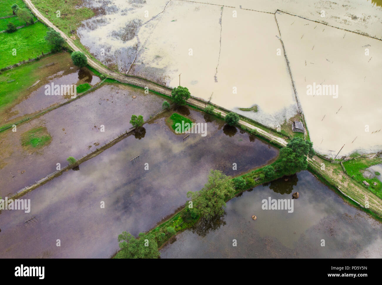 aerial view of flooded garden with water Stock Photo - Alamy