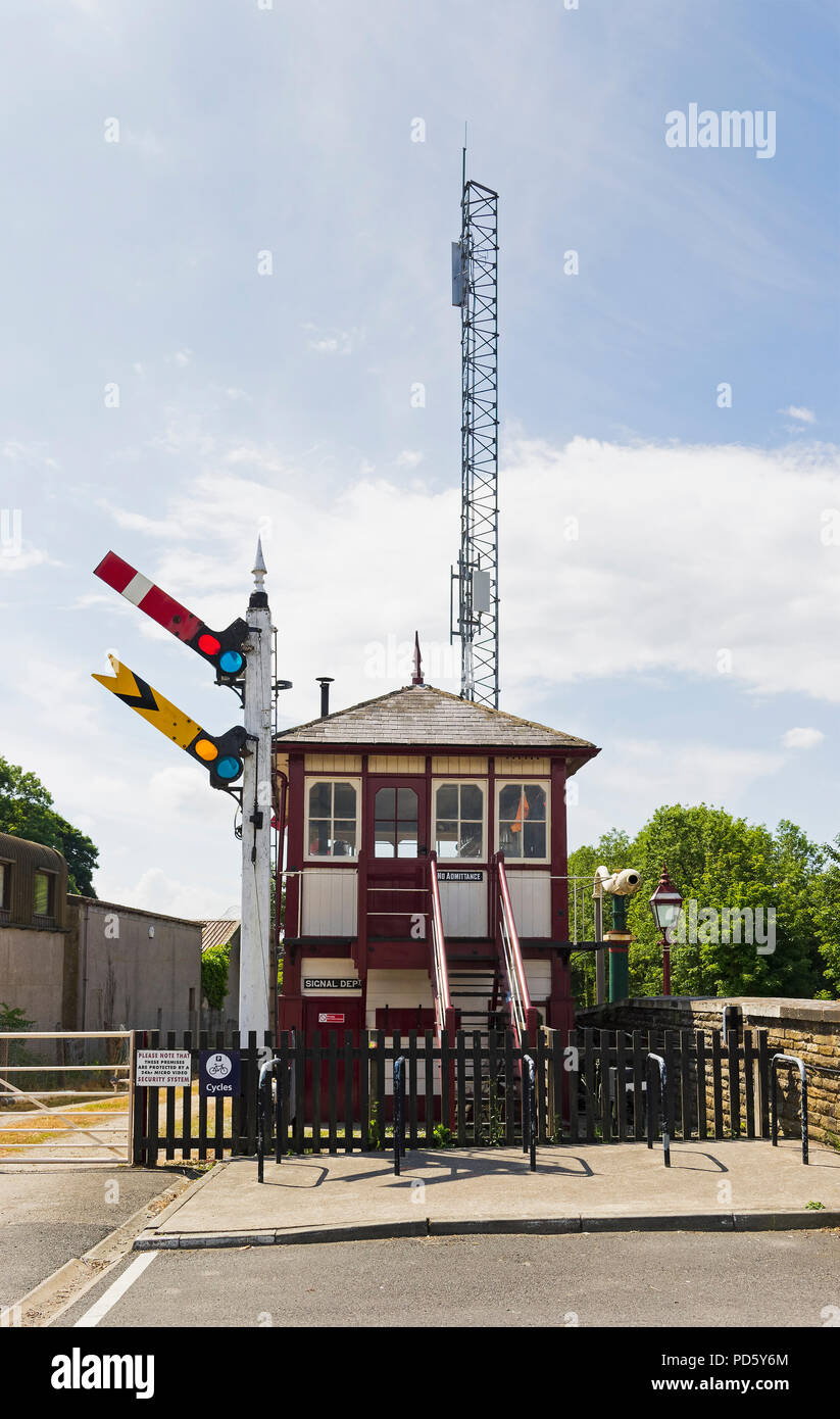 Old signal box at Settle railway station on the historic Settle to ...