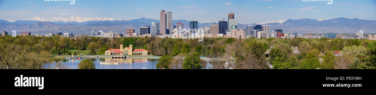 Aerial view of City Park Pavilion with beautiful reflection at Denver ...