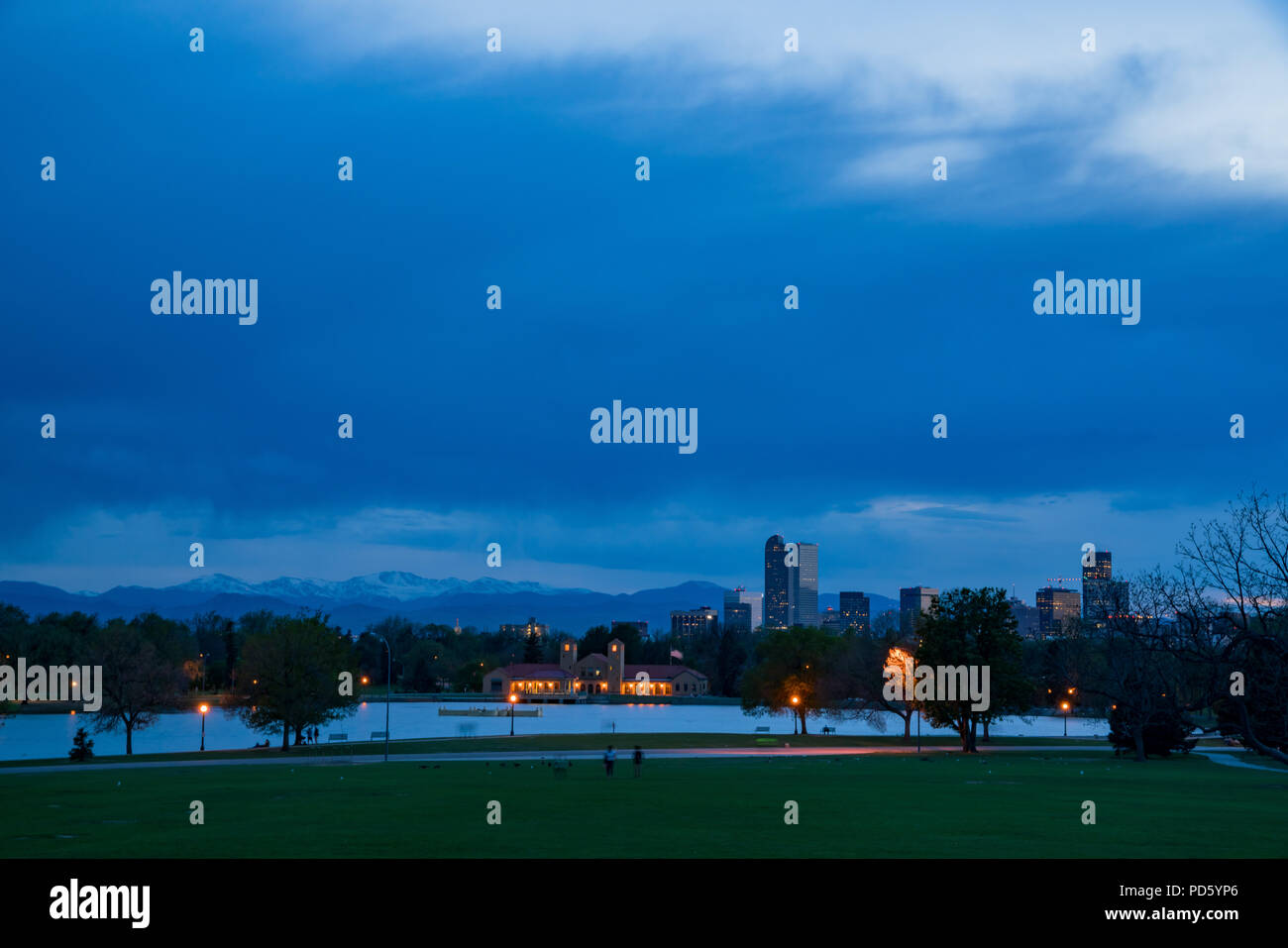 Night view of the downtown skyline from city park at Denver, Colorado ...