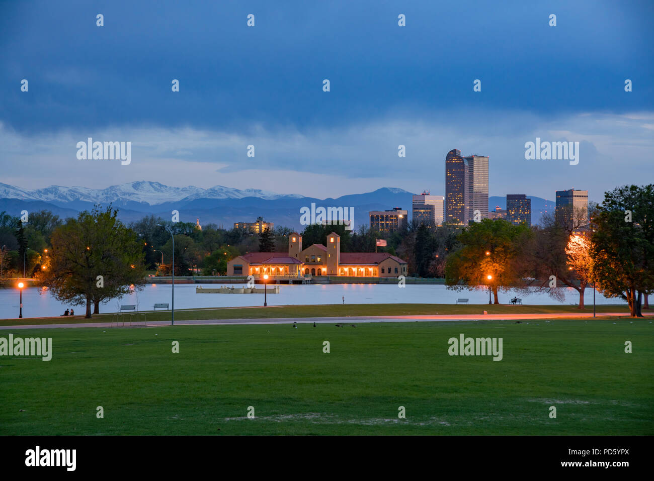 Night view of the downtown skyline from city park at Denver, Colorado ...
