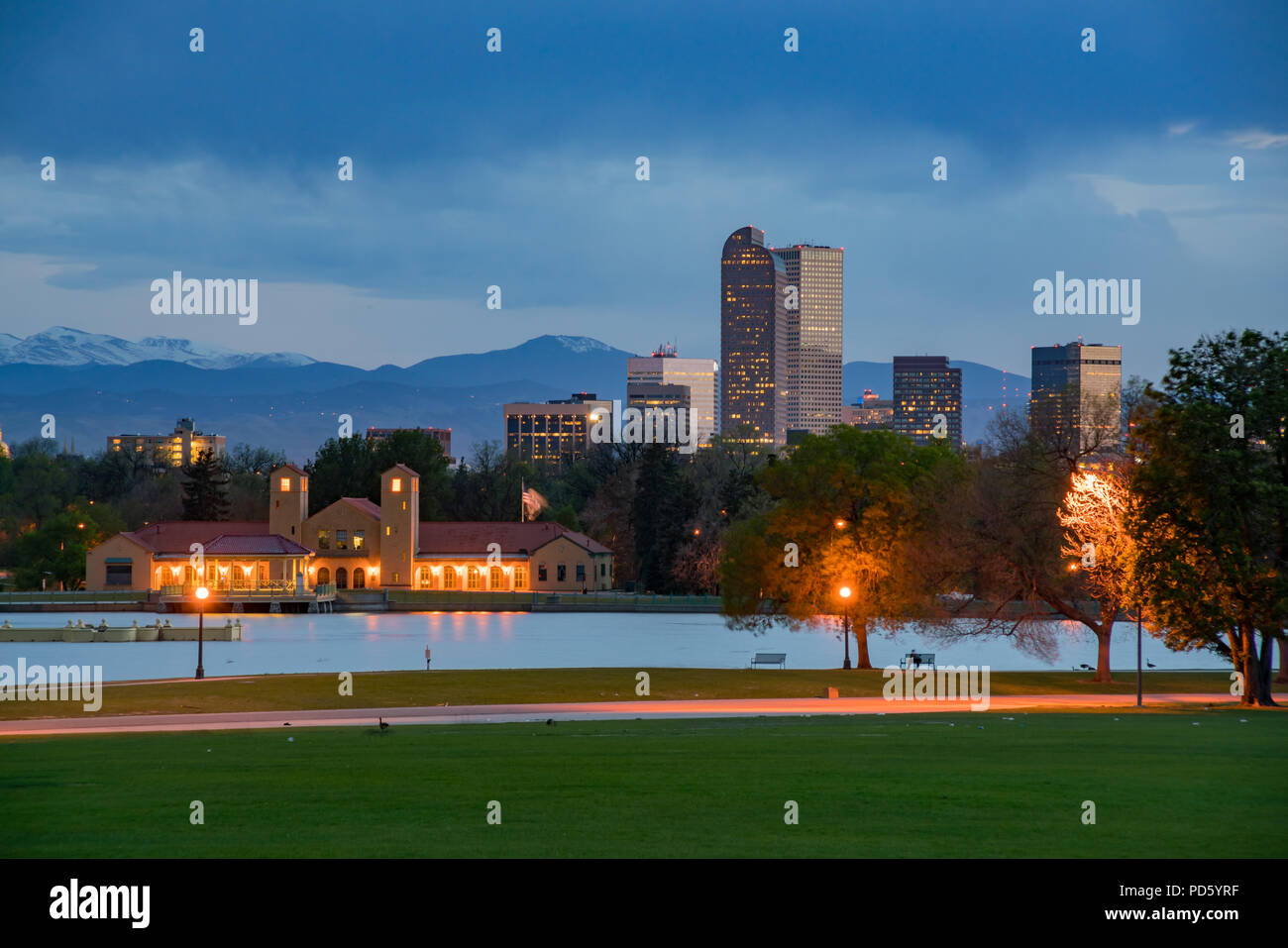 Night view of the downtown skyline from city park at Denver, Colorado ...