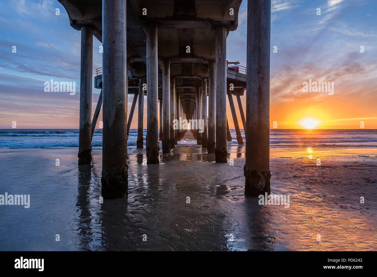 Huntington Beach Pier at Sunset Stock Photo - Alamy